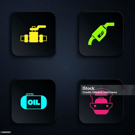 유조선 선박 금속 파이프 및 밸브 저장 및 가솔린 펌프 노즐을 설정하십시오 검은색 사각형 버튼입니다 벡터 0명에 대한 스톡 벡터 아트 및 기타 이미지 Istock