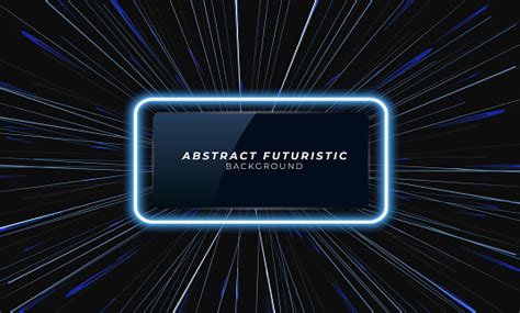 검은 배경에 네온 조명 기술이 있는 추상 벡터 모던 프레임 기술 설계를 위한 디지털 혁신 개념 광학 작용에 대한 스톡 벡터 아트