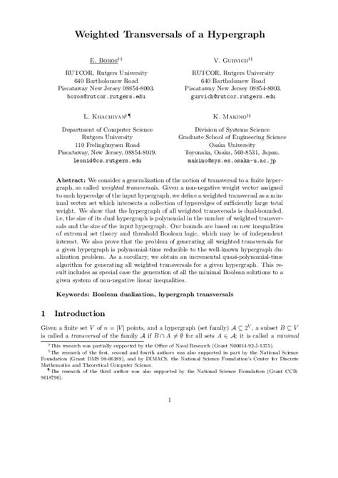 Pdf Weighted Transversals Of A Hypergraph Vladimir Gurvich