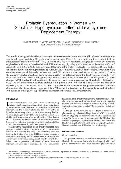 Pdf Prolactin Dysregulation In Women With Subclinical Hypothyroidism