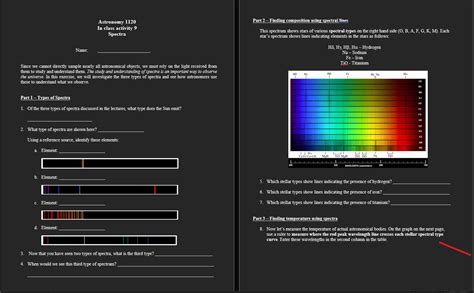 Solved Astronomy 1120 Part 2 Finding Composition Using Spectral