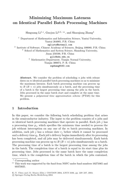 Pdf Minimizing Maximum Lateness On Identical Parallel Batch Processing Machines