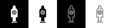 흑백 배경에서 격리된 아이콘을 촬영하기 위한 인간 타겟 스포츠를 설정합니다 사격장이나 촬영을 위한 숫자로 대상을 청소합니다 벡터 가리키기에 대한 스톡 벡터 아트 및 기타