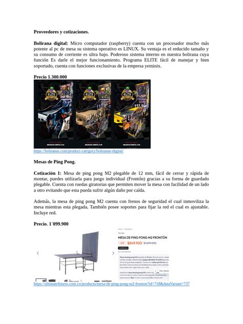 Proveedores Y Cotizaciones Pdf Tenis De Mesa