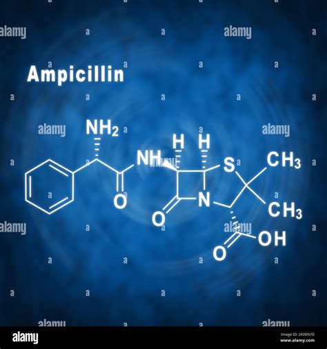 Ampicillin Antibiotic Drug Structural Chemical Formula On A Blue