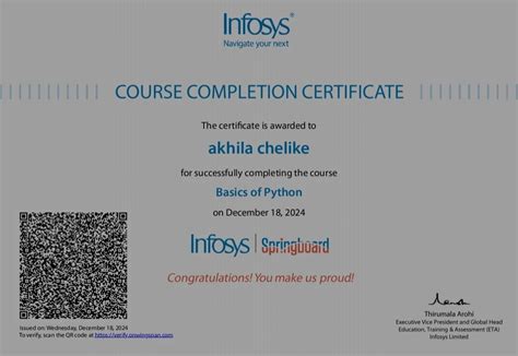 hello all this is my python certificate from infosys i learnt all the basics of python in this