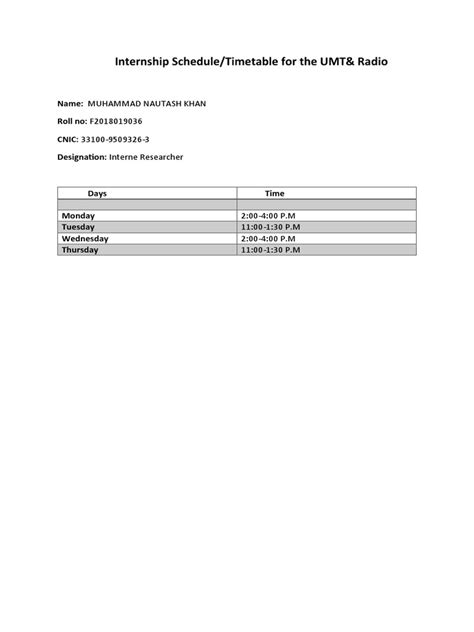 Internship Schedule Pdf Science And Mathematics