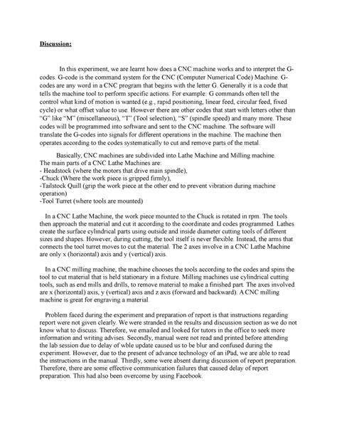 322683284 Cnc Lab Report Discussion In This Experiment We Are Learnt How Does A Cnc Machine