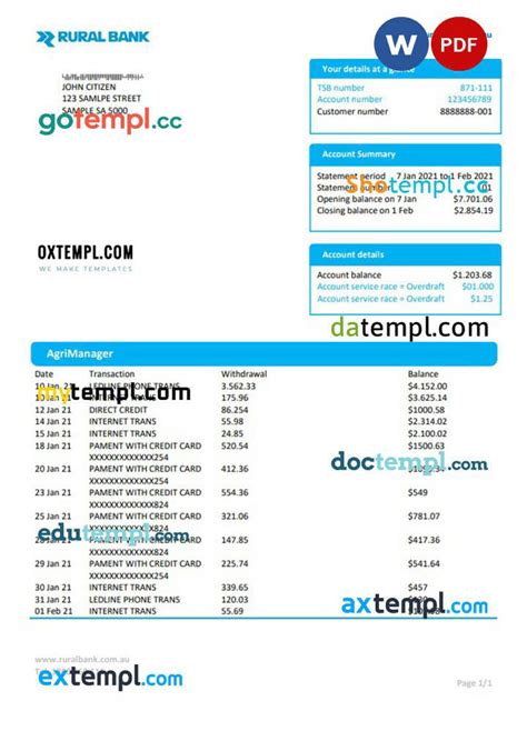 Doctempl Australian Rural Bank Proof Of Address Statement Example In