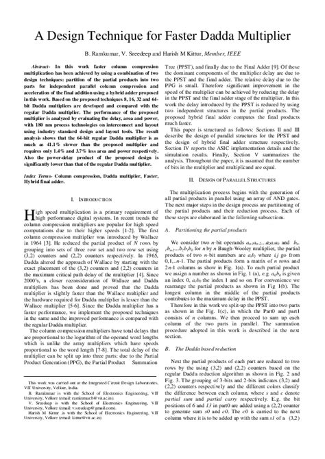 Pdf A Design Technique For Faster Dadda Multiplier