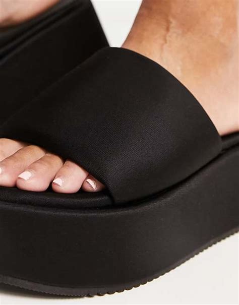 Asos Design Tyla Padded Flatform Sandals In Black Asos