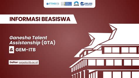 Pendaftaran Beasiswa Ganesha Talent Assistanship Gta Dan Gem Itb Semester 2 Tahun Akademik