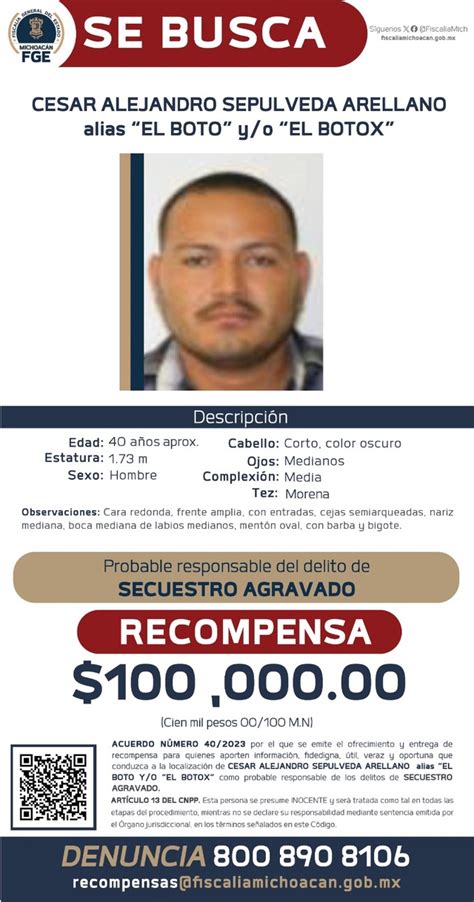 Fiscalía De Michoacán Ofrece Recompensa De 100 Mil Pesos Para Localizar