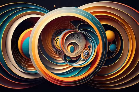 Premium Ai Image Multicolored Concentric Circles With Overlapping Lines In A 3d Space