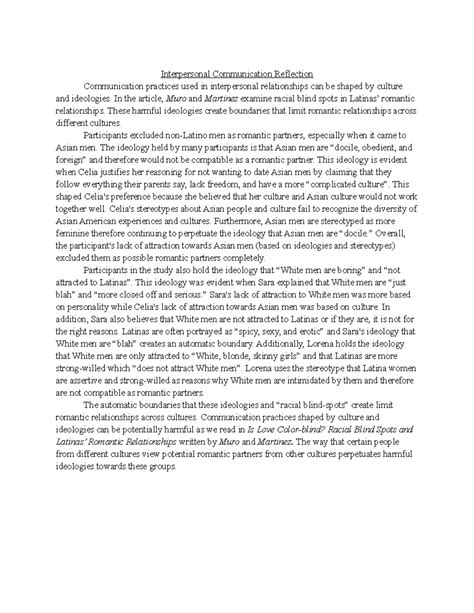 Comm100 Interpersonal Communication Reflection Interpersonal