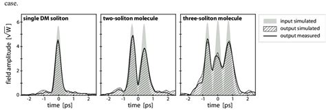 Temporal Shapes Of A Single Dm Soliton Left A Two Soliton Molecule