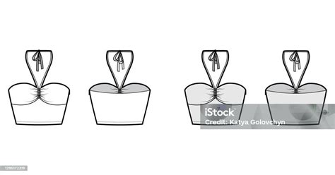 얇은 타이백 슬림 핏 허리 길이가 있는 탑 크롭 반도 넥 홀터 탱크 코튼 저지 테크니컬 패션 일러스트 0명에 대한 스톡 벡터 아트 및 기타 이미지 Istock