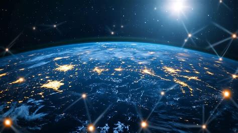 Earth From Space With Glowing Lines Connecting Continents Premium Ai
