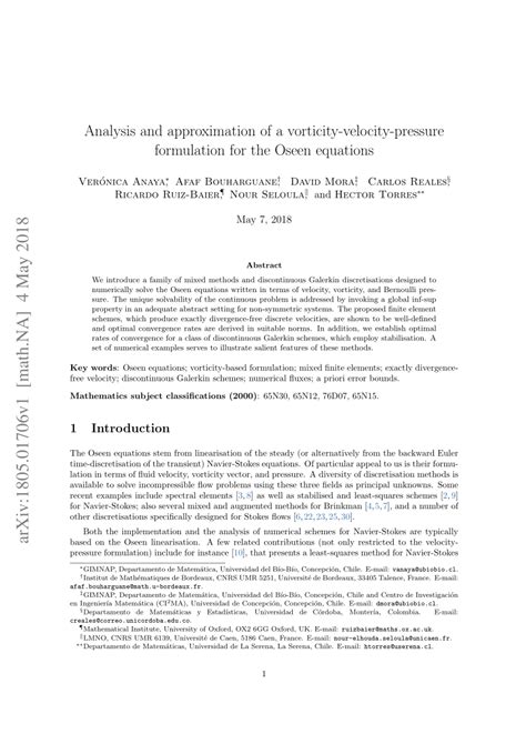 Pdf Analysis And Approximation Of A Vorticity Velocity Pressure Formulation For The Oseen