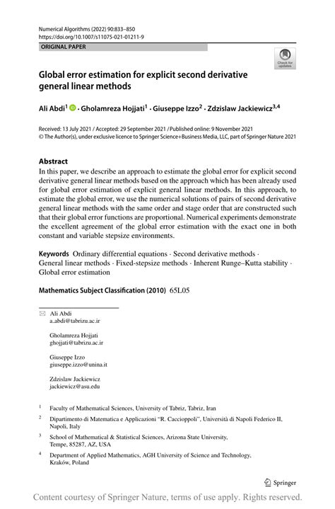 Global Error Estimation For Explicit Second Derivative General Linear