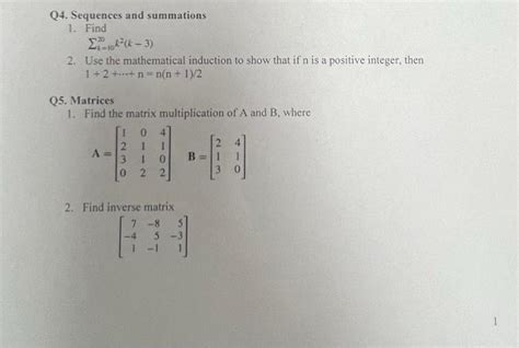 Solved Q4 Sequences And Summations 1 Find ∑i1020k2k−3