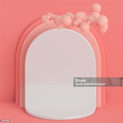 배경 제품 디스플레이 및 프리젠 테이션을위한 장면 지오메트리 모양 프레임 3d 렌더링 일러스트 복숭아 색상을 모의 0명에 대한 스톡 사진 및 기타 이미지 Istock