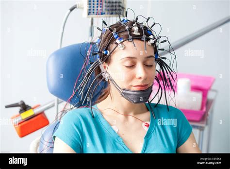 Woman Undergoing An Electroencephalogram EEG Limoges Hospital France Stock Photo Alamy