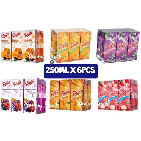 250ml X 6pcs Delite Air Kotak Lychee Mango Orange Blackcurrent Mix