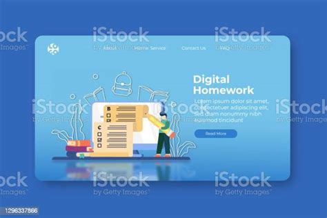 현대 플랫 디자인 벡터 일러스트레이션 디지털 숙제 방문 페이지 및 웹 배너 템플릿 원격 학습 검역 중 홈 스쿨링 디지털 교육 테스트 디지털 시험 홈 러닝 3차원 형태에 대한