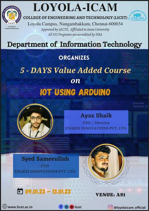 5 Day Value Added Course On Iot Using Arduino Licet