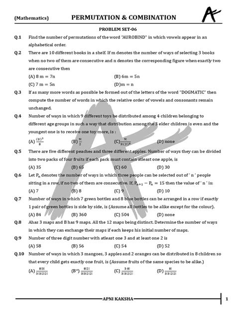 Dpp 06 Problem Set 06 Permutation And Combination Pdf Linguistics Languages
