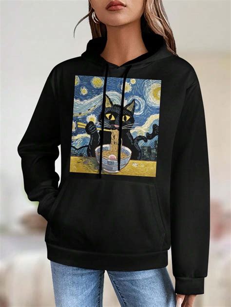 Black Cat Big Size Women Hoodie Sweatwomen Hoodies For Women Black Cat