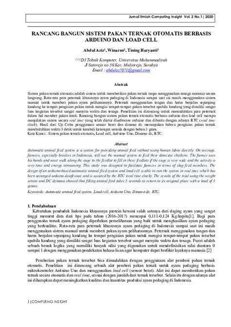 Pdf Rancang Bangun Sistem Pakan Ternak Otomatis Berbasis Arduino Dan Load Cell Tining