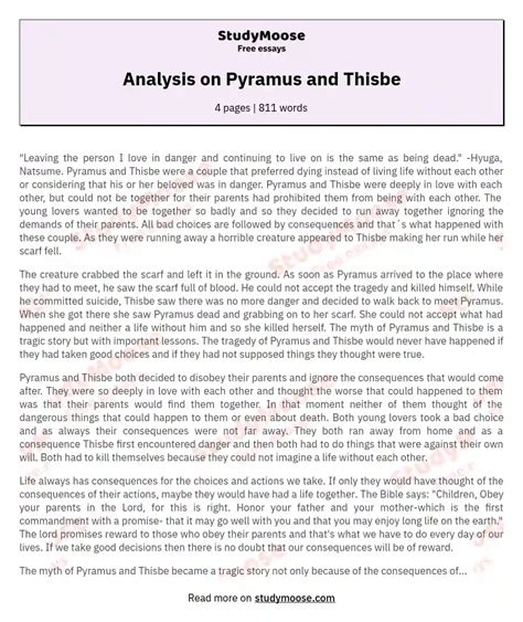 Analysis On Pyramus And Thisbe Free Essay Example