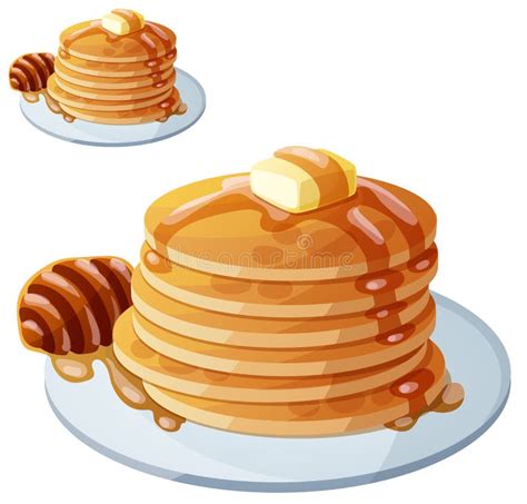 Pancakes With Honey And Butter Cartoon Vector Icon Isolated On White
