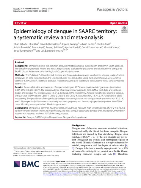Pdf Epidemiology Of Dengue In Saarc Territory A Systematic Review And Meta Analysis