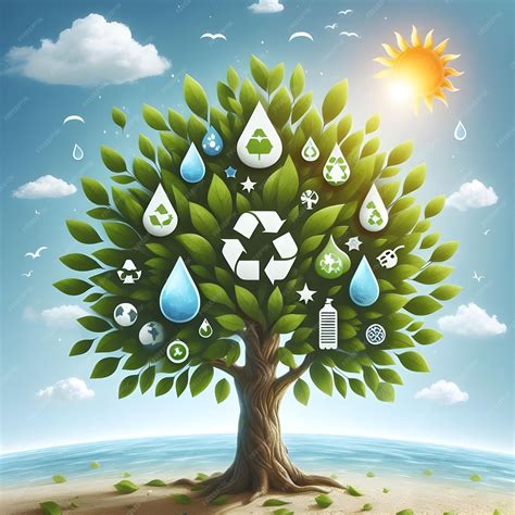 Tree With Sustainability Symbols Integrated Into Leavesbranches