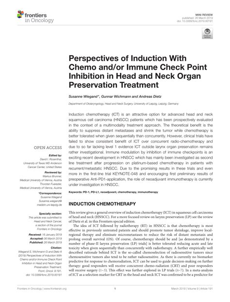 Pdf Perspectives Of Induction With Chemo Andor Immune Check Point Inhibition In Head And Neck