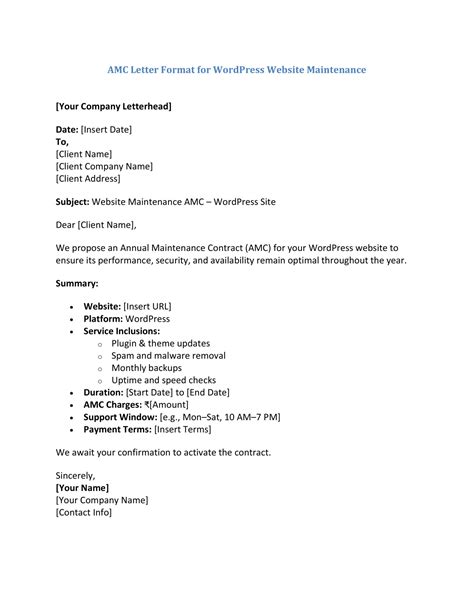 AMC Letter Format For Air Conditioner Templates Download In Word Docx