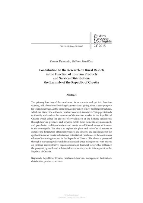 Pdf Contribution To The Research On Rural Resorts In The Function Of