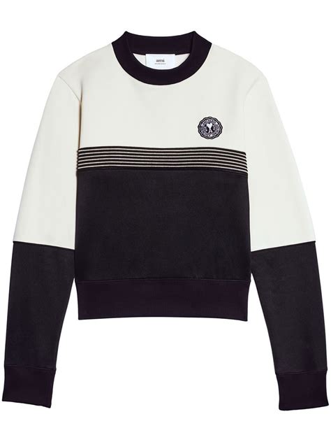 Ami Paris Logo Patch Panelled Sweatshirt Black Farfetch Au