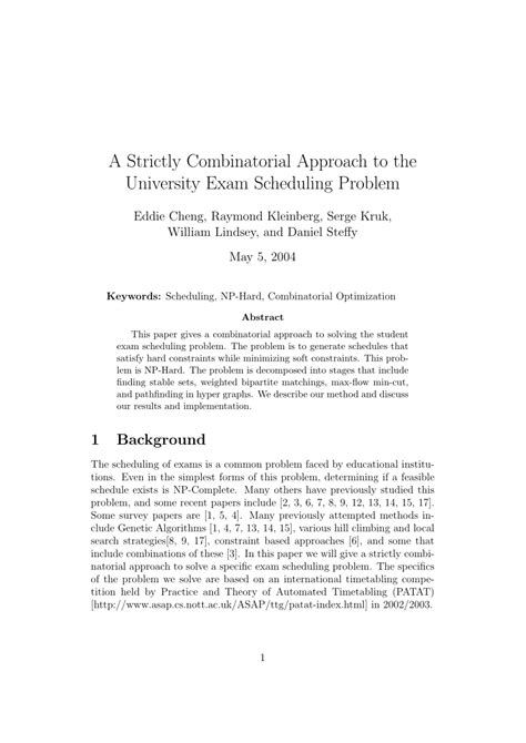 Pdf A Strictly Combinatorial Approach To A University Exam Scheduling