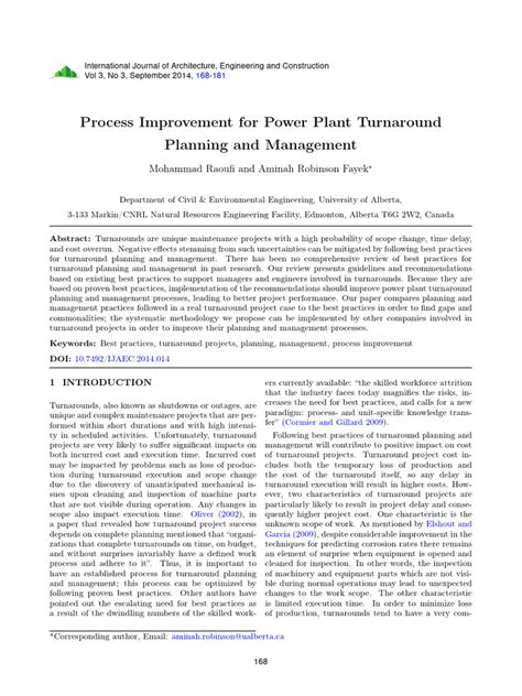 Process Improvement For Power Plant Turnaround Planning And Management Download Free Pdf