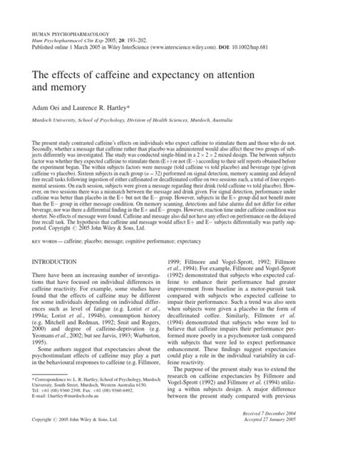 The Effects Of Caffeine And Expectancy On Attention And Memory Pdf