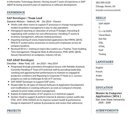 Sap Developer Cv Sample In 2026 Resumekraft