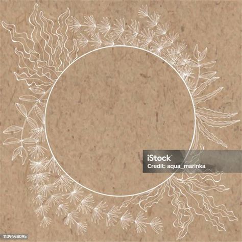 크 래 프 트 종이에 해 초 라운드 프레임 텍스트에 대 한 공간 벡터 일러스트 레이 션입니다 초대장 인사말 카드 또는 디자인에