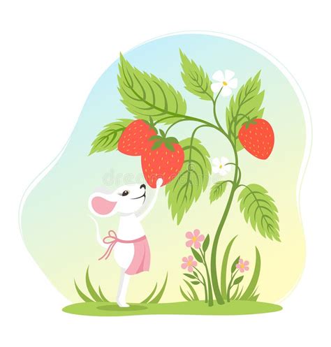 Cute Summer Illustration With Mouse In Garden Stock Vector