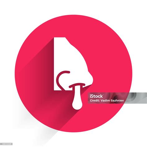 긴 그림자로 격리 된 흰색 콧물 아이콘 비염 증상 치료 코와 재채기 비강 질환 빨간색 원 버튼입니다 벡터 감기와 독감에 대한 스톡 벡터 아트 및 기타 이미지 Istock