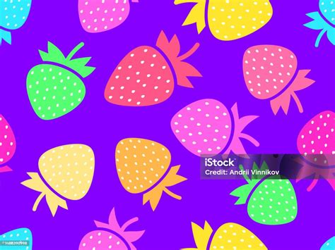 화려한 딸기 원활한 패턴입니다 씨앗과 여러 가지 빛깔의 딸기입니다 팁이있는 달콤한 딸기 포스터 포장지 및 월페이퍼를 디자인합니다 벡터 그림 가리기에 대한 스톡 벡터 아트 및