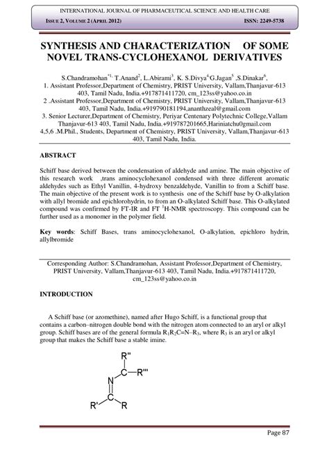 Pdf Synthesis And Characterization Of Some Novel Trans Cyclohexanol Derivatives